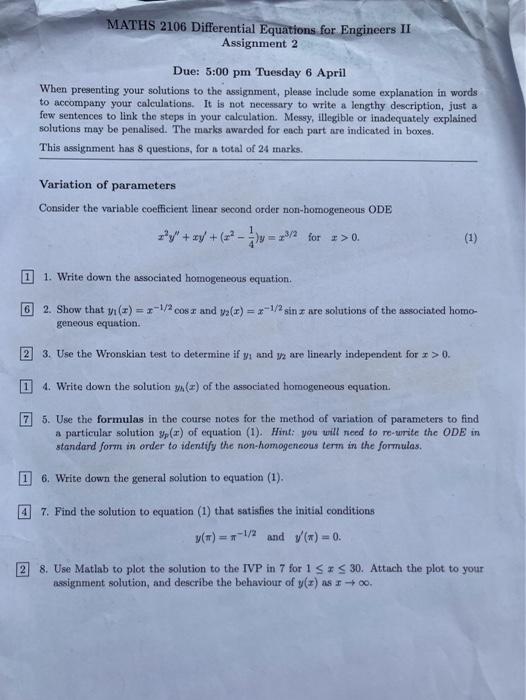 Solved MATHS 2106 Differential Equations for Engineers II | Chegg.com