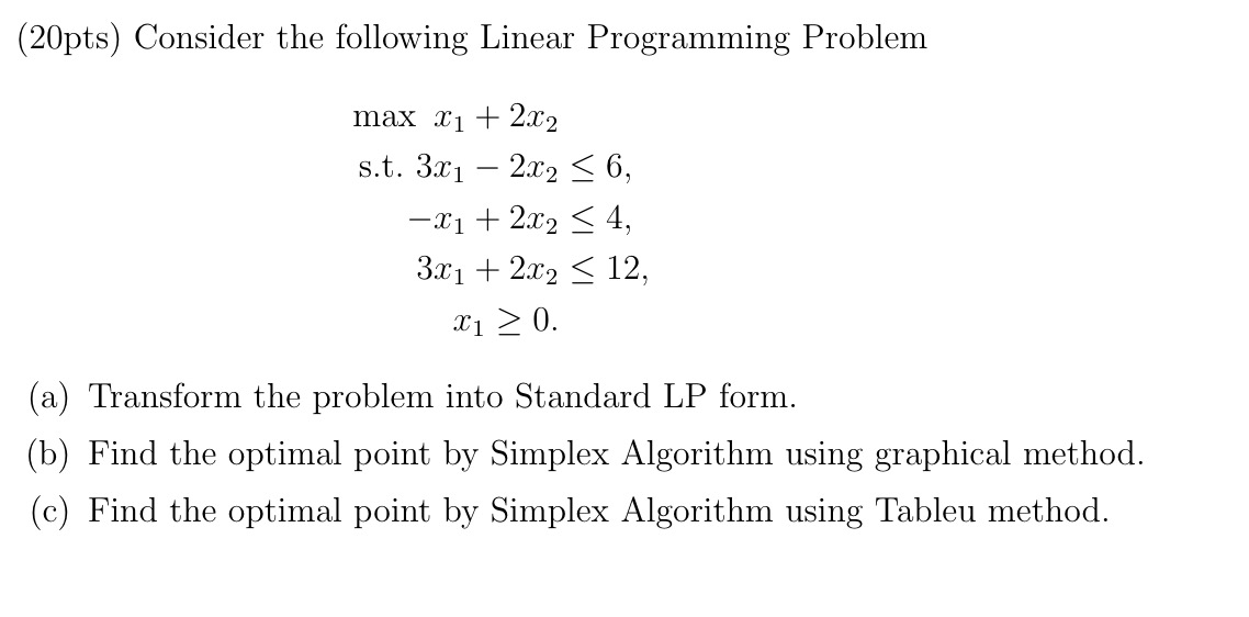 Solved (20pts) ﻿Consider the following Linear Programming | Chegg.com
