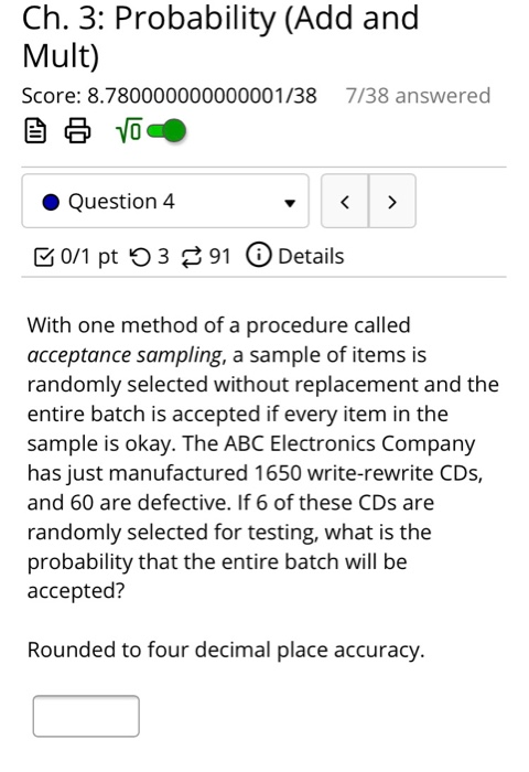 Solved Ch. 3: Probability (Add and Mult) Score: | Chegg.com
