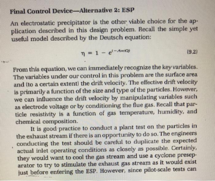 Solved Final Control Device-Alternative 2: ESP An | Chegg.com