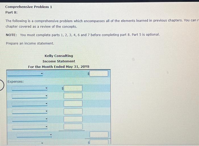Part 8: The following is a comprehensive problem | Chegg.com