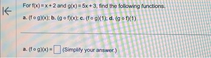 Solved For f(x)=x+2 and g(x) = 5x + 3, find the following | Chegg.com
