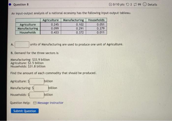 Solved Question 8 0/10 pts 299 Details An input-output | Chegg.com