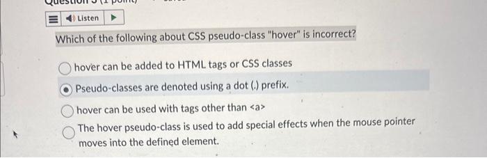 Solved Which of the following about CSS pseudo-class Solved Which of the following about CSS pseudo-class