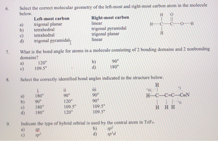 Solved Select the correct molecular geometry of the | Chegg.com