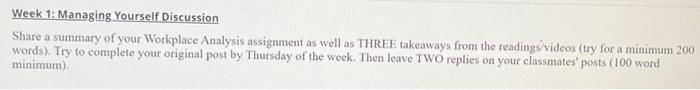 Solved Week 1: Managing Yourself Discussion Share a summary | Chegg.com