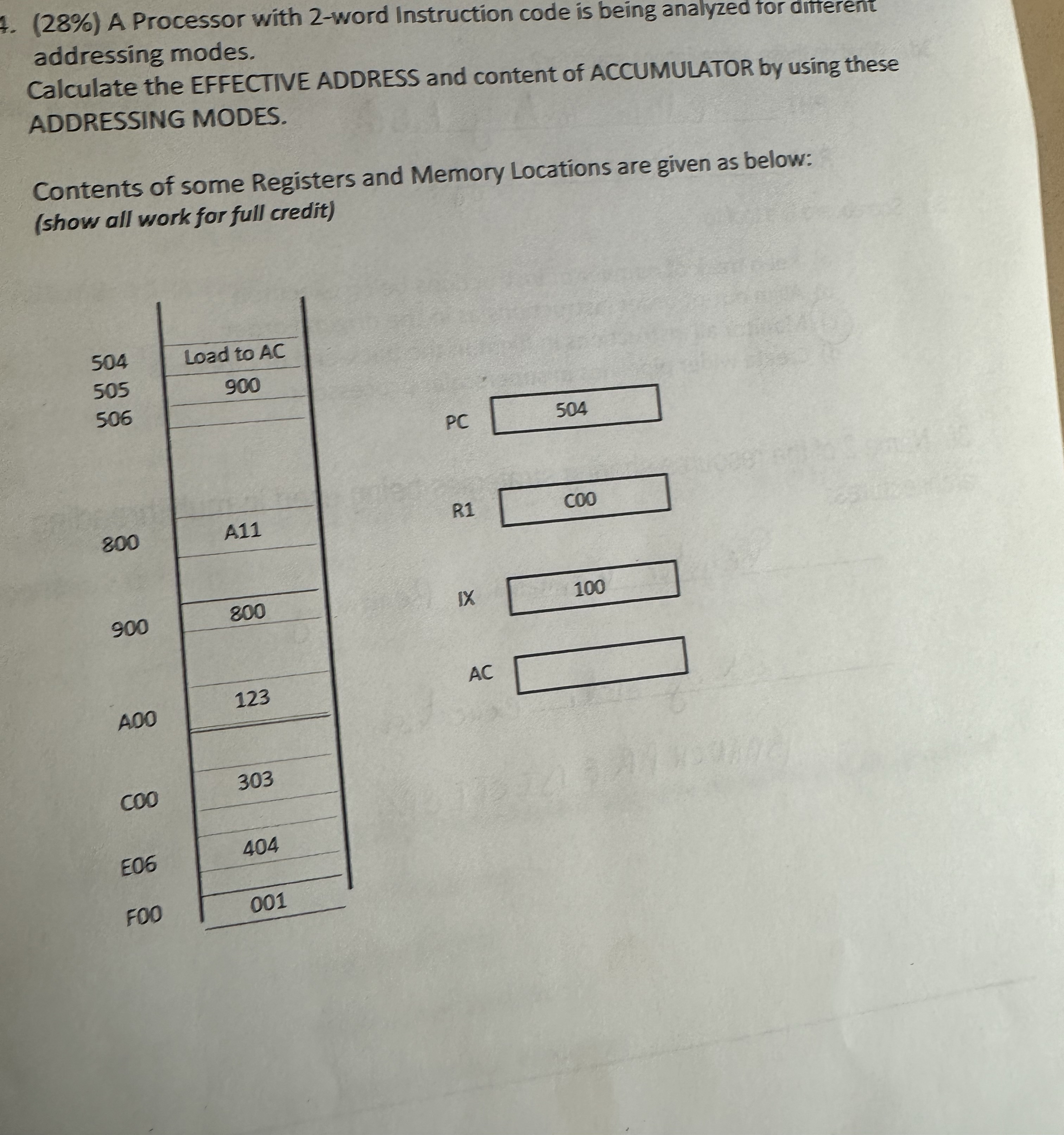 Solved (28%) ﻿A Processor with 2-word Instruction code is | Chegg.com