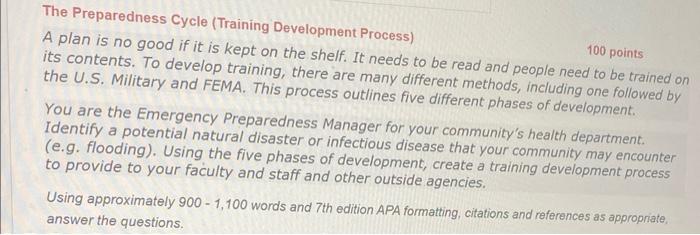 Solved The Preparedness Cycle (Training Development Process) | Chegg.com