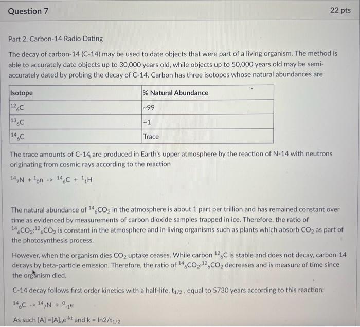 Part 2. Carbon-14 Radio Dating The decay of carbon-14 | Chegg.com
