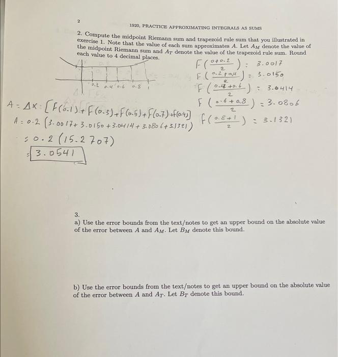 Solved 1920, PRACTICE APPROXIMATING INTEGRALS AS SUMS In | Chegg.com