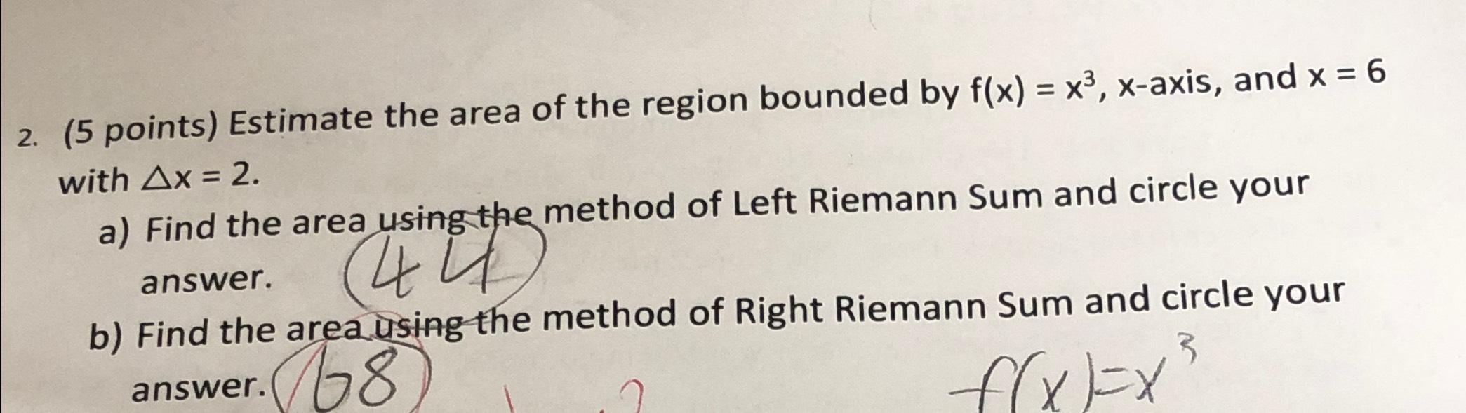 Solved (5 ﻿points) ﻿Estimate the area of the region bounded | Chegg.com