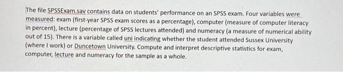 Solved The file SPSSExam.sav contains data on students' | Chegg.com