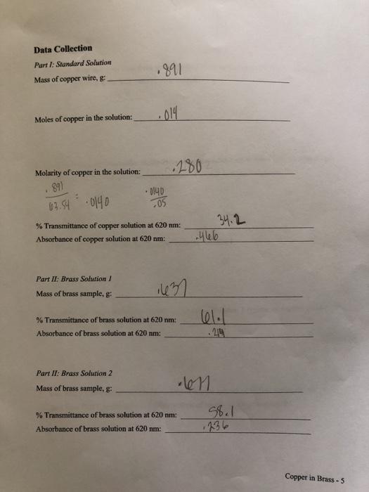 Solved Data Collection Part 1: Standard Solution Mass of | Chegg.com