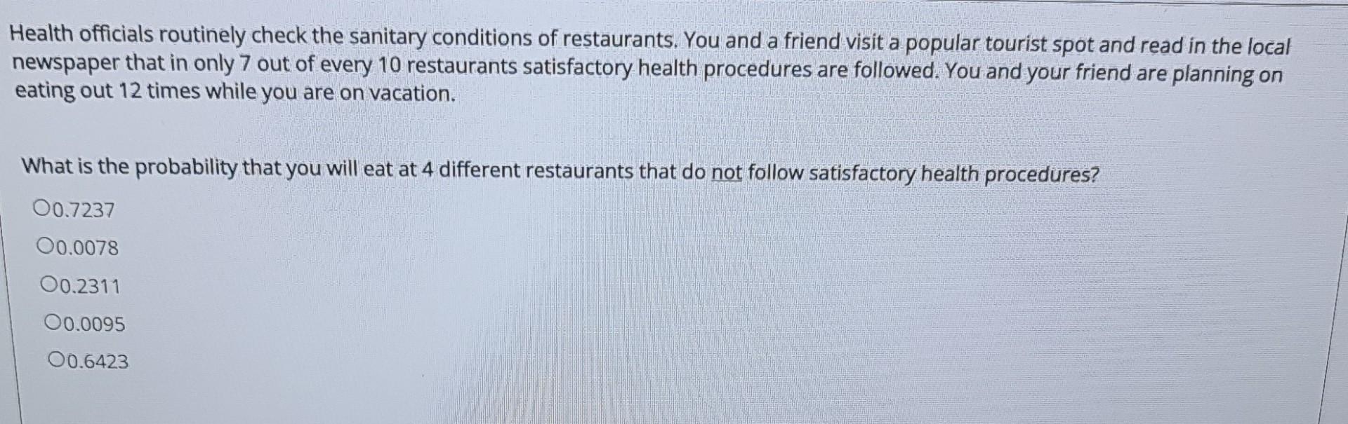 Solved Health officials routinely check the sanitary | Chegg.com