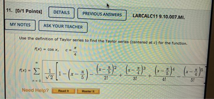 Solved 11. [0/1 Points) DETAILS PREVIOUS ANSWERS LARCALC11 | Chegg.com Solved 11. [0/1 Points) DETAILS PREVIOUS ANSWERS LARCALC11 | Chegg.com