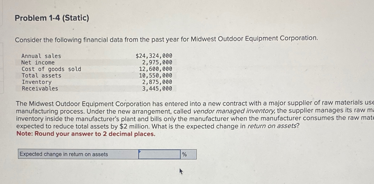 Problem 1-4 (Static)Consider the following financial | Chegg.com