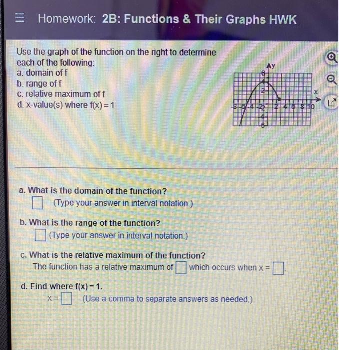 Solved E Homework: 2B: Functions & Their Graphs HWK Use the | Chegg.com