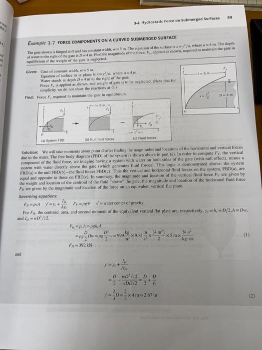 Solved Example 3.7 FORCE COMPONENTS ON A CURVED SUBMERGED | Chegg.com