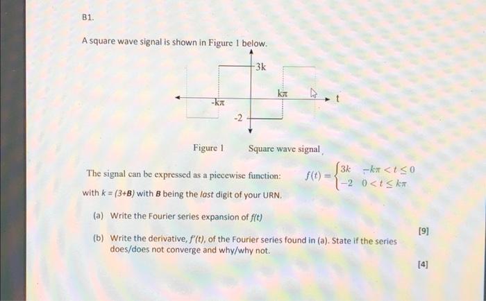 Solved B1. A square wave signal is shown in Figure 1 below. | Chegg.com