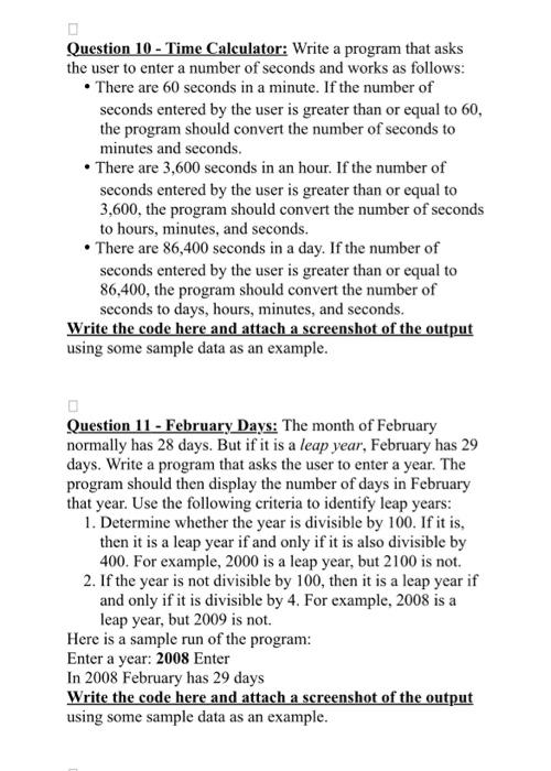 Solved Question 10 - Time Calculator: Write a program that | Chegg.com