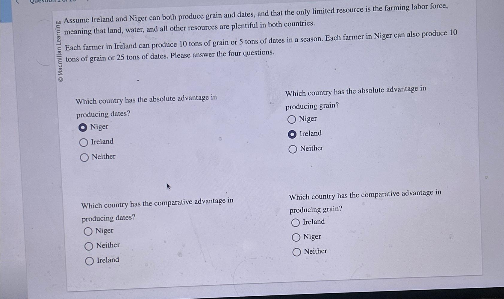 Solved Assume Ireland and Niger can both produce grain and | Chegg.com