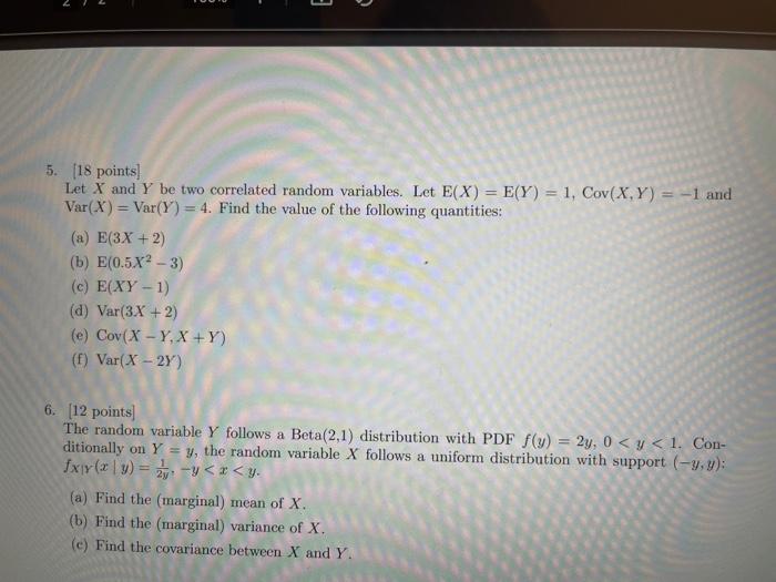 Solved 5. [18 points] Let X and Y be two correlated random | Chegg.com