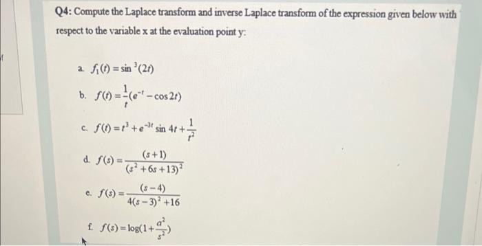 Solved Q4: Compute the Laplace transform and inverse Laplace | Chegg.com