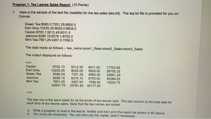 Solved Program 1 - Tea Leaves Sales Report. (10 Points) 1. | Chegg.com