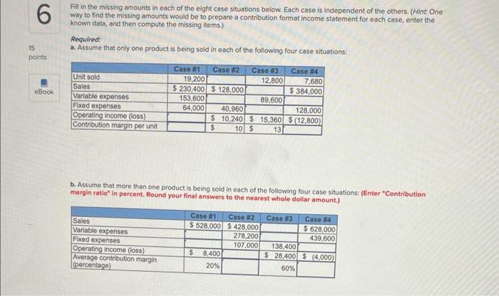 Solved Fill in the missing amounts in each of the eight case | Chegg.com