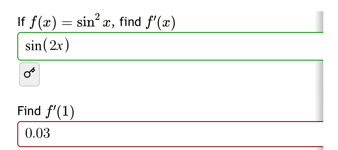 Solved If f(x)=sin2x, ﻿find f'(x)0∞Find f'(1) | Chegg.com