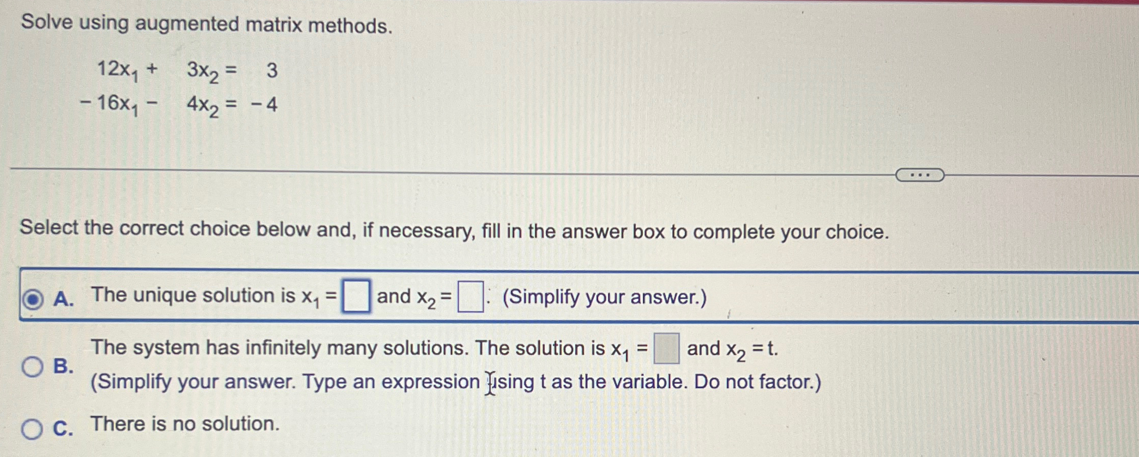 Solved Solve using augmented matrix | Chegg.com