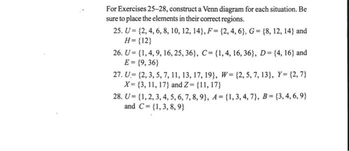 Solved For Exercises 25-28, construct a Venn diagram for | Chegg.com