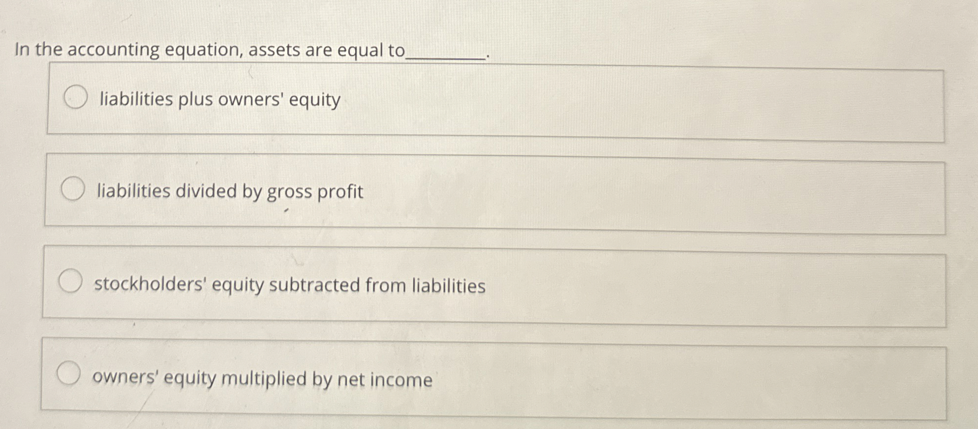 Solved In the accounting equation, assets are equal to | Chegg.com