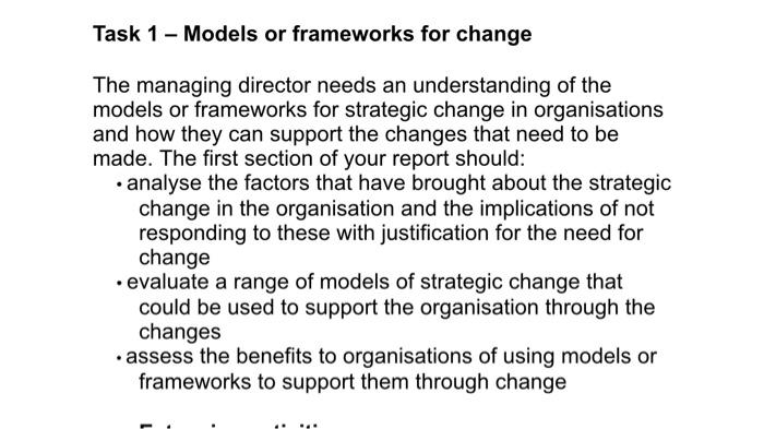 Solved Task 1 - Models or frameworks for change The managing | Chegg.com