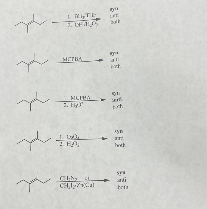 Solved Reductions H2/Pt syn anti both Only mechanism | Chegg.com