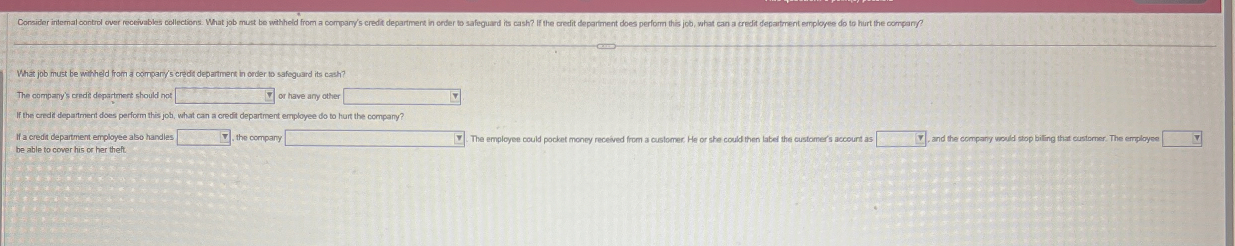 Solved What job must be witheld from a company's credir | Chegg.com
