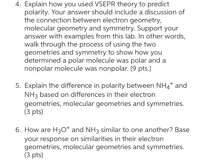 Solved 4. Explain how you used VSEPR theory to predict | Chegg.com