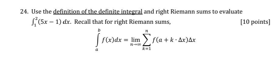 Solved 24. Use the definition of the definite integral and | Chegg.com