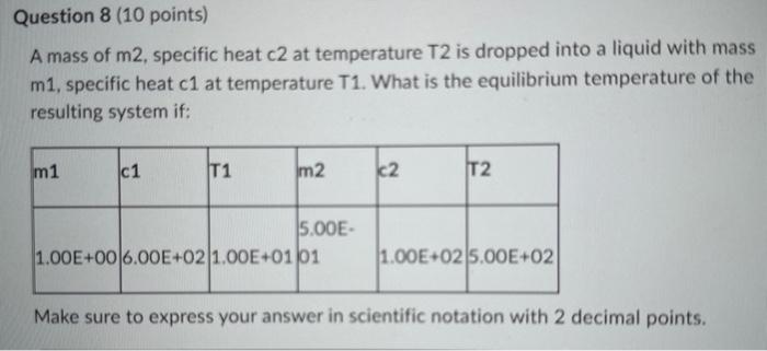 Solved A mass of m2, specific heat c2 at temperature T2 is | Chegg.com
