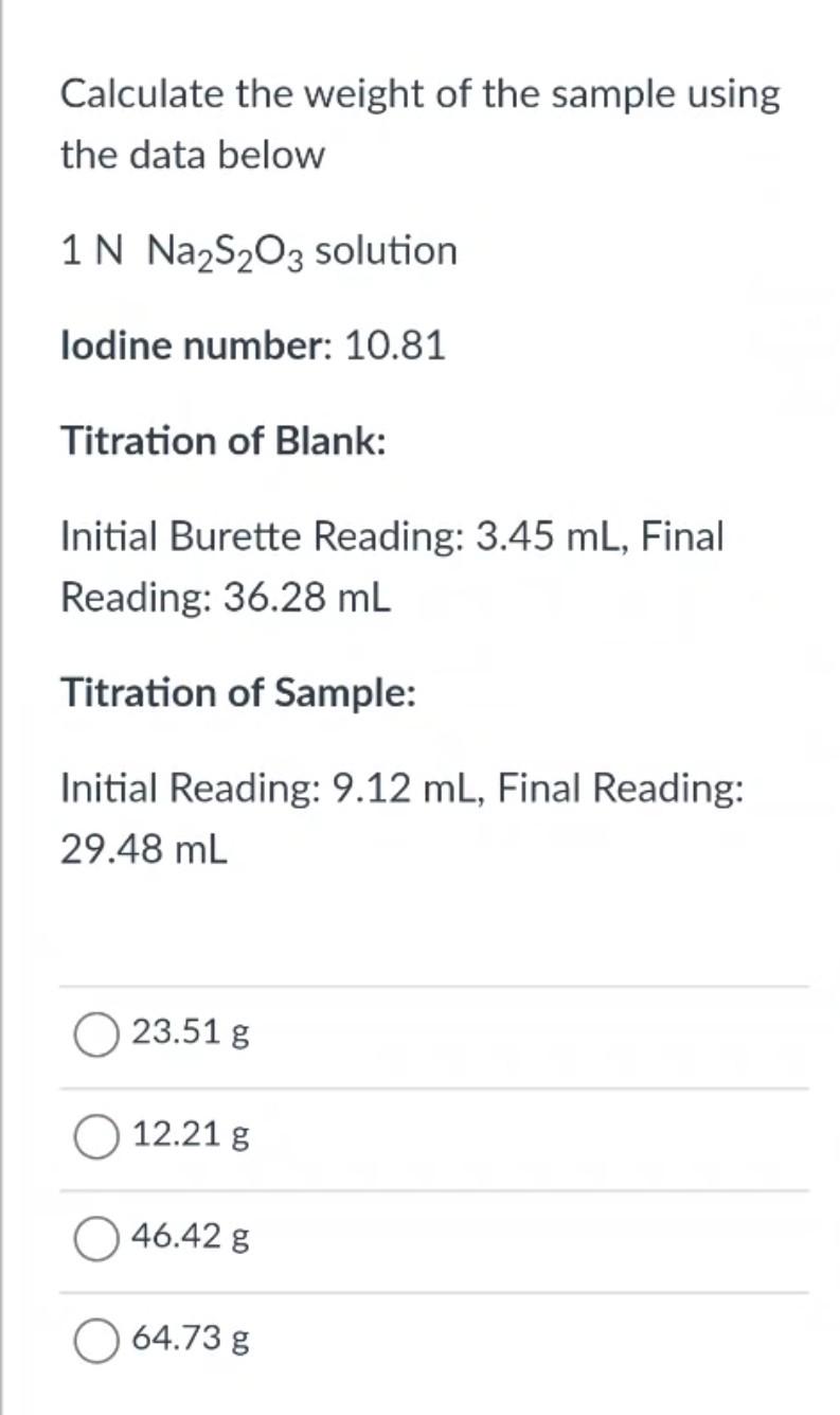 Solved Calculate the weight of the sample using the data | Chegg.com