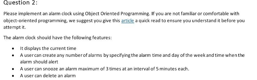 Solved Please implement an alarm clock using Object Oriented | Chegg.com