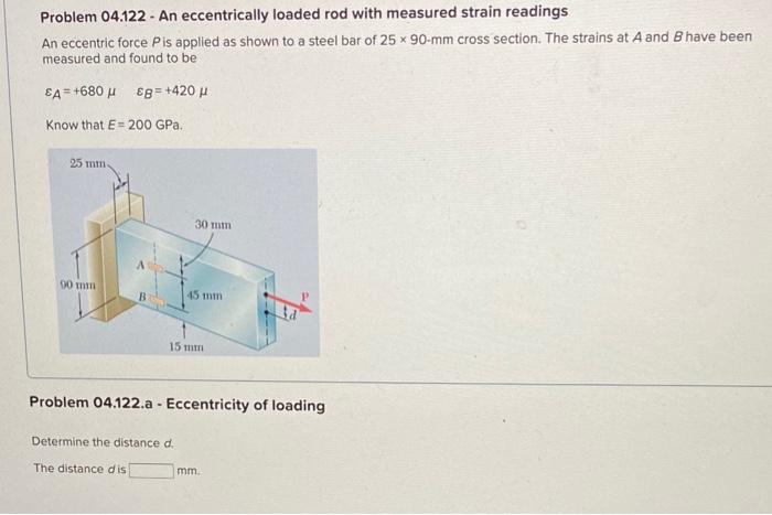 Solved Problem 04.122 - An eccentrically loaded rod with | Chegg.com