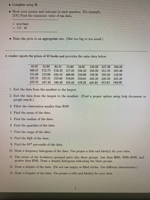 Solved . Complete using R. Show your syntax and outcome in | Chegg.com