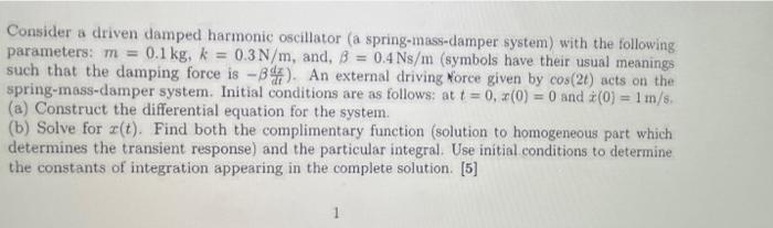 Solved Consider a driven damped harmonic oscillator (a | Chegg.com