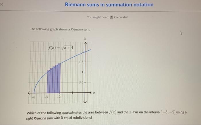 Solved Riemann sums in summation notation You might need: | Chegg.com