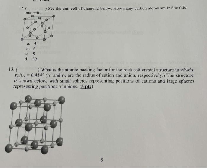 Solved 12.( unit cell? > See the unit cell of diamond below. | Chegg.com