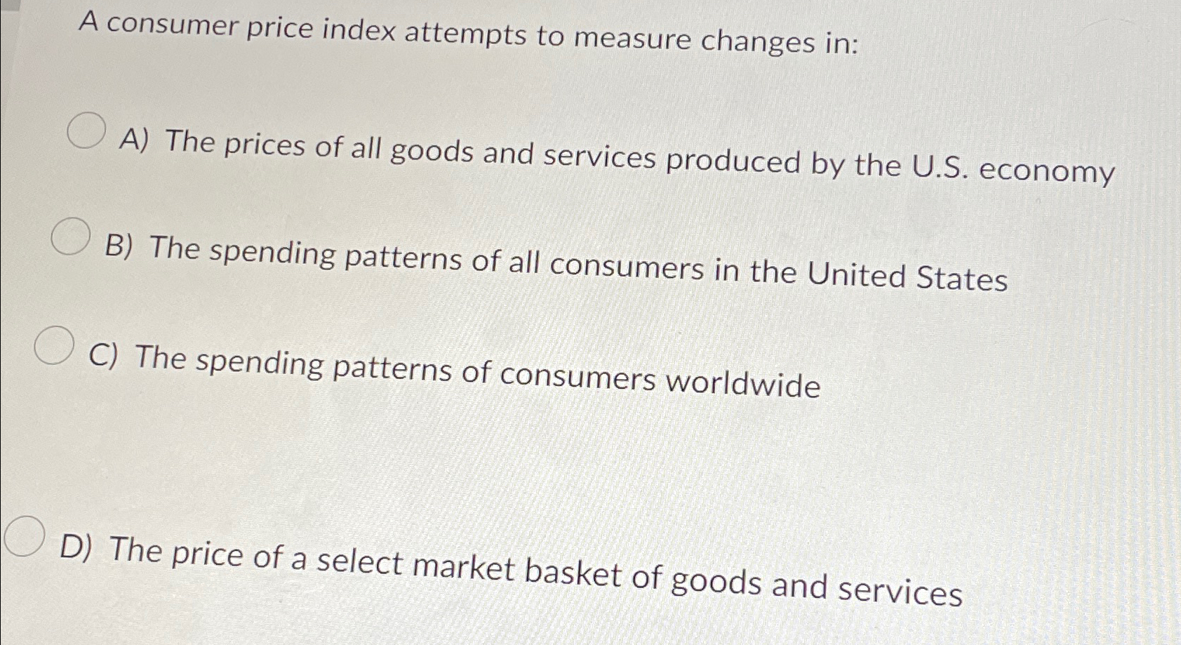 Solved A consumer price index attempts to measure changes | Chegg.com