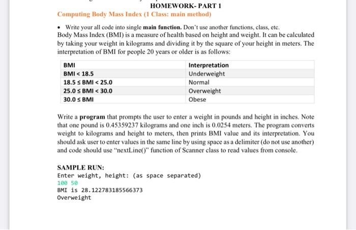 Solved Computing Body Mass Index (1 Class: main method) - | Chegg.com