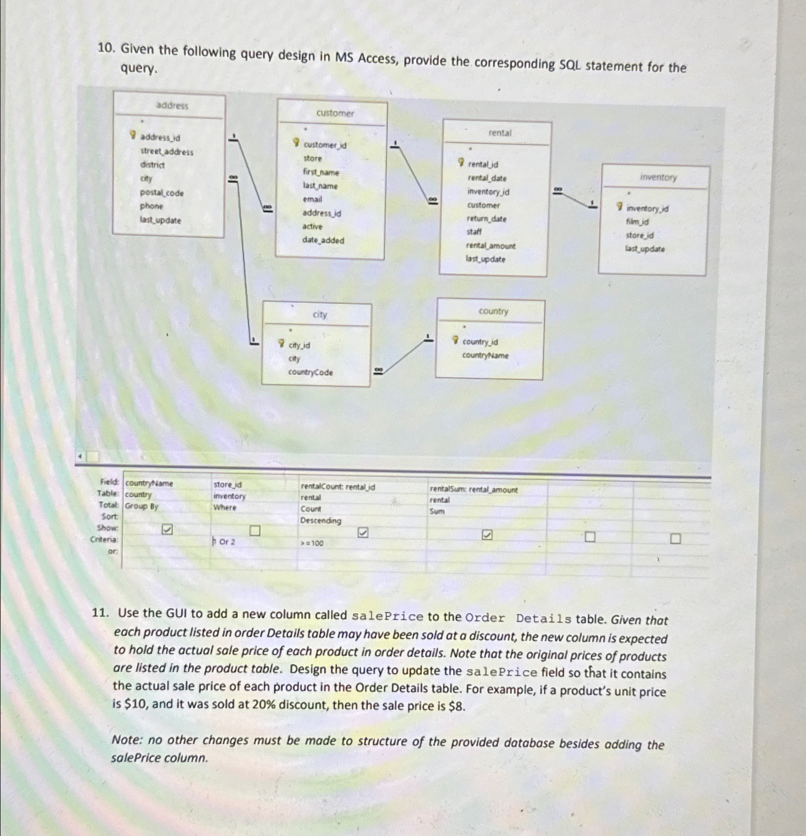 Solved Given the following query design in MS Access, | Chegg.com