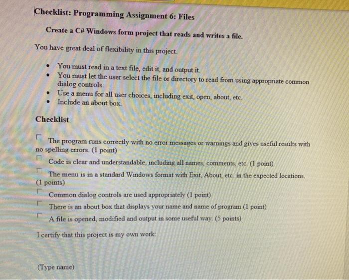Solved Checklist: Programming Assignment 6: Files Create a | Chegg.com